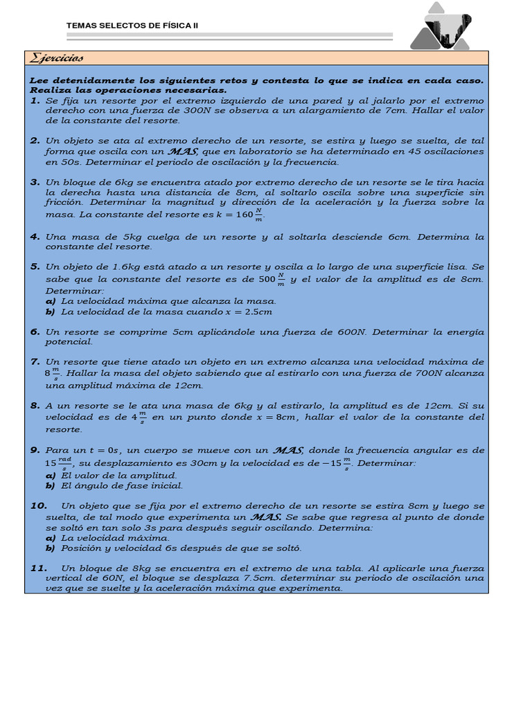 Movimiento ArmÓnico Simple Pdf Oscilación Fuerza