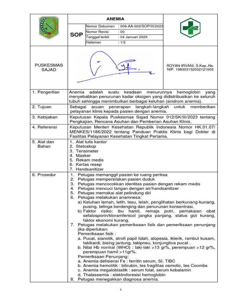 Sop Anemia | PDF | Sains & Matematika