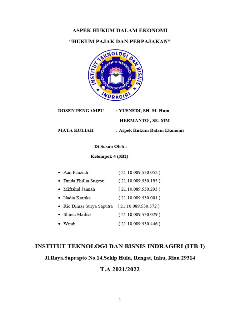 Tugas Kelompok 4 3 B2 Tema Hukum Pajak Dan Perpajakan | PDF | Pengelolaan Keuangan & Uang | Hukum