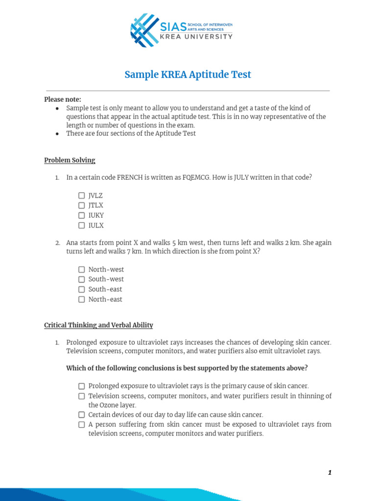 Sample Krea Aptitude Test | PDF
