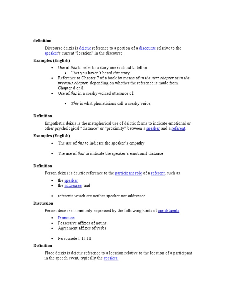 Deictic Discourse Speaker: Previous Chapter, Depending On Whether The ...