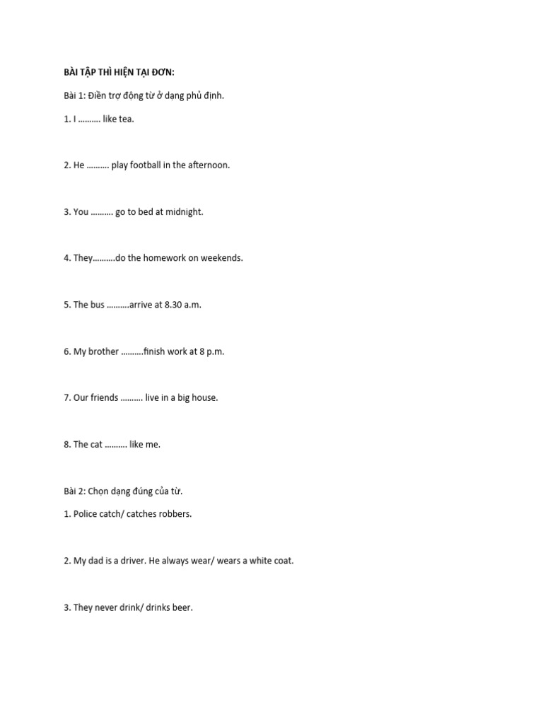 BÀI TẬP THÌ HIỆN TẠI ĐƠN và httd | PDF | Language Arts & Discipline