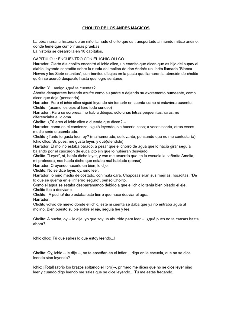 Resumen de "Cholito en los Andes" | PDF