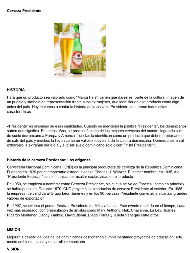 Cerveza Presidente | PDF
