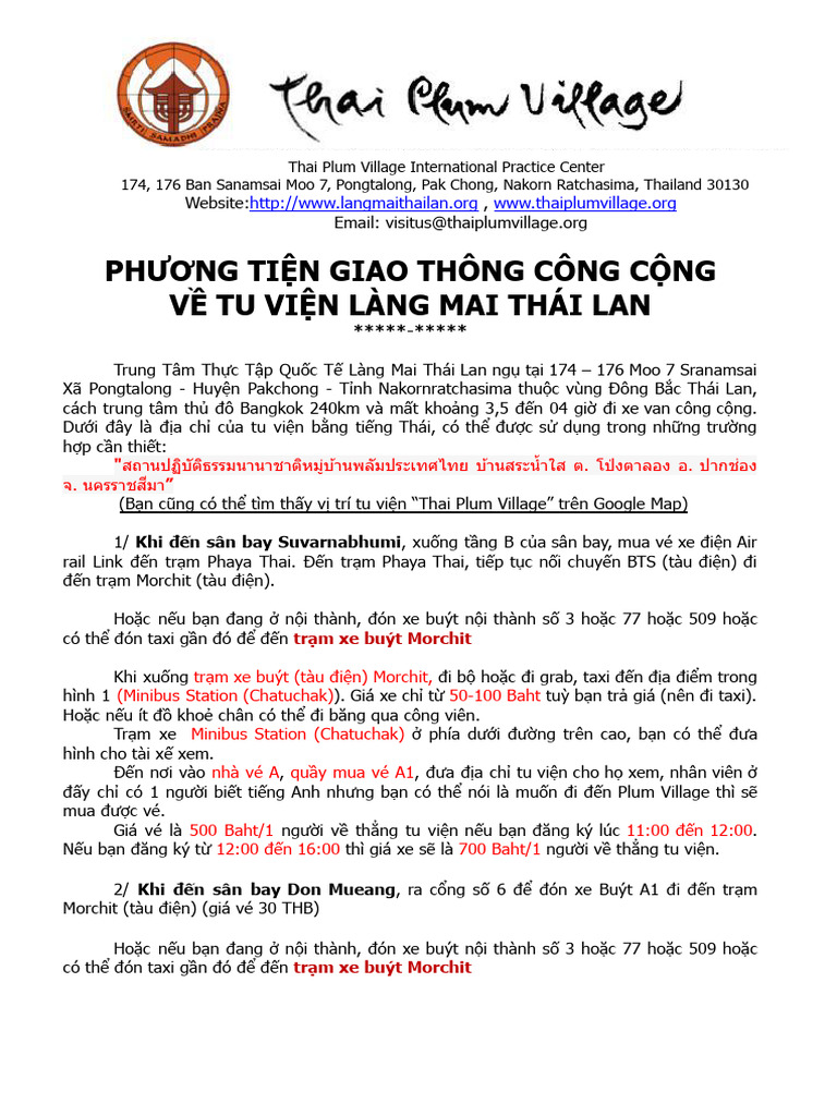 PHƯƠNG TIỆN GIAO THÔNG CÔNG CỘNG VỀ TU VIỆN LÀNG MAI Thailand (Ex ...