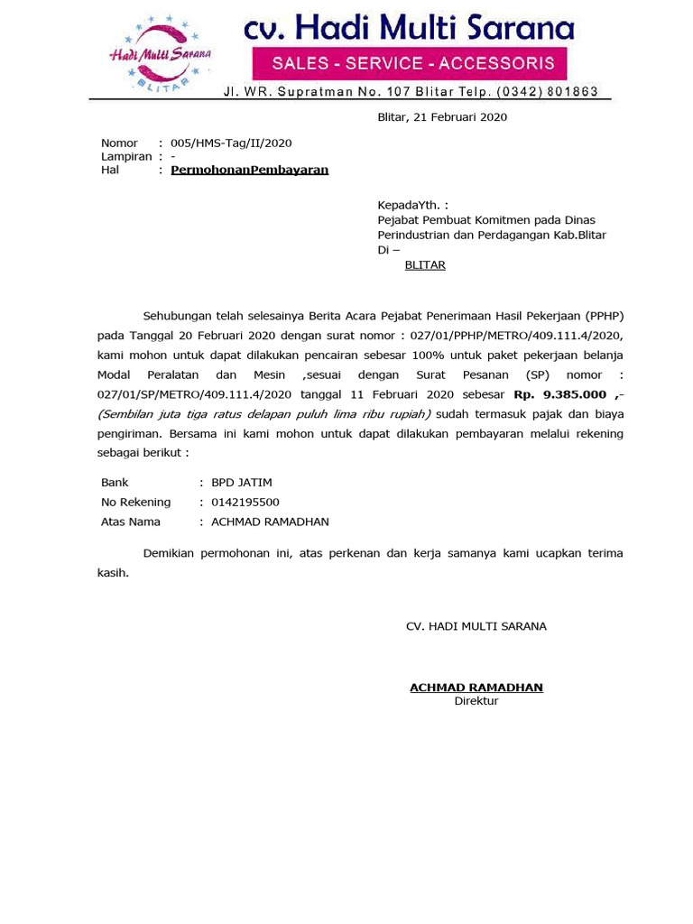 CONTOH Nota Tagihan Dan Pengiriman | PDF