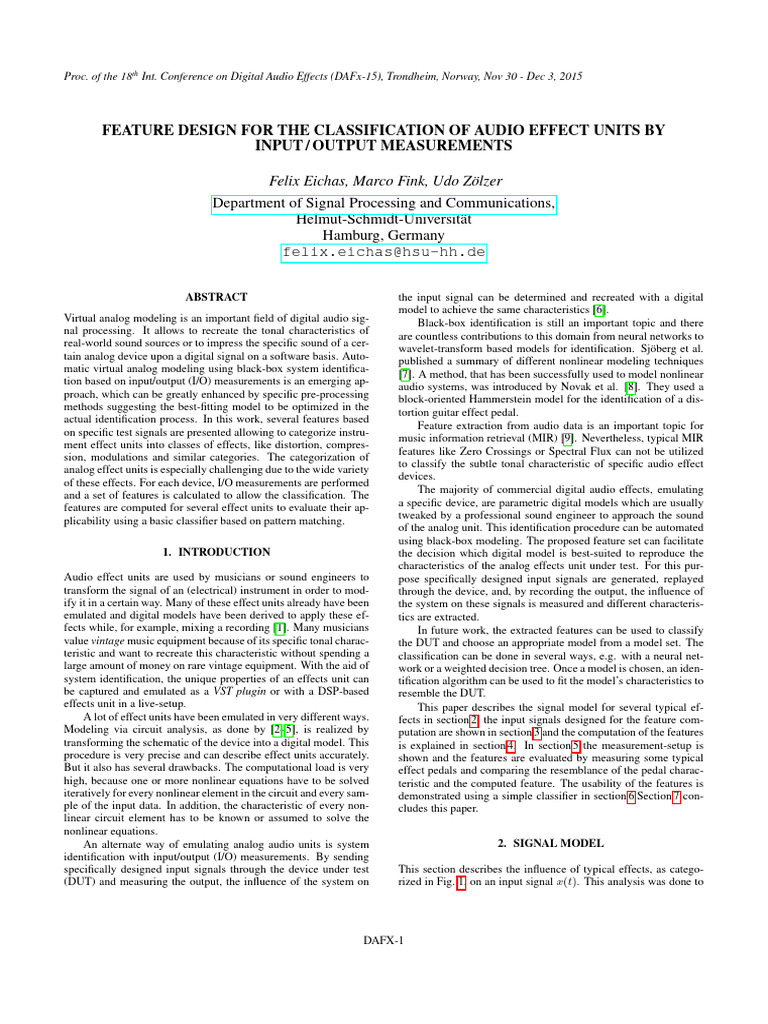 2015, Feature - Design - For - The - Classification - of Audio Effect Units | PDF | Amplitude ...