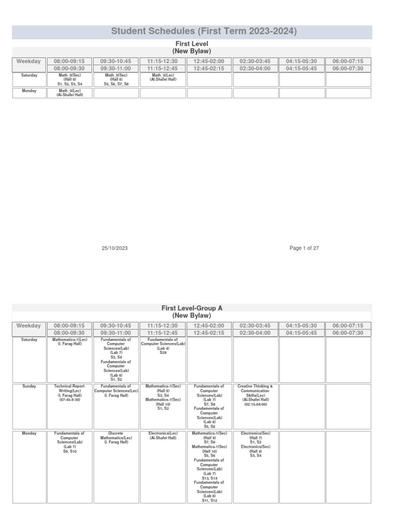 StudentEnSchedule V6 | PDF | Workweek And Weekend | Computer Science