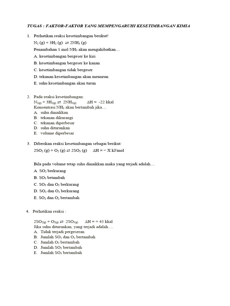Tugas Faktor-Faktor Kesetimbangan Kimia | PDF