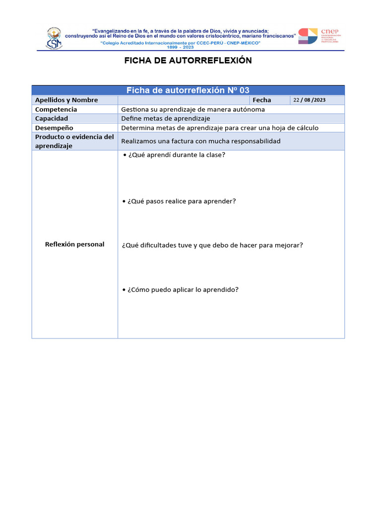 Ficha de Autorreflexión Nº 03 | PDF | Crecimiento personal y ...