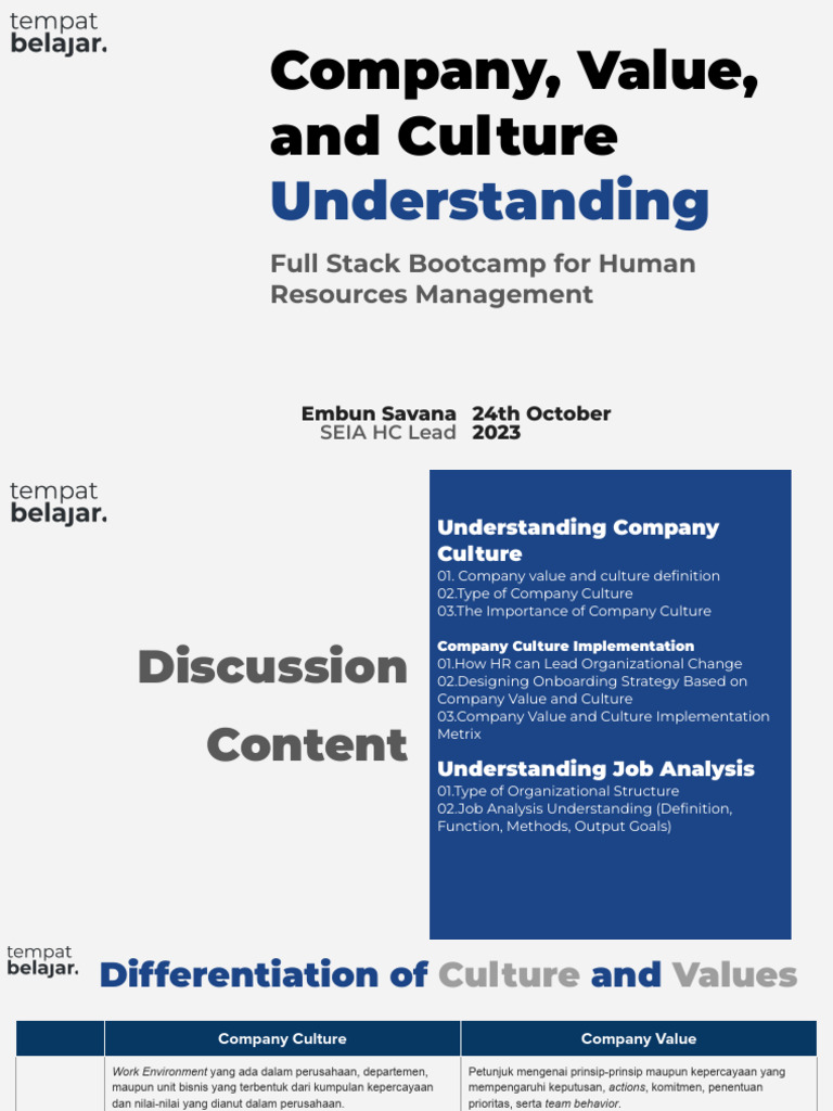 Understanding Company Value and Culture Implementation | PDF