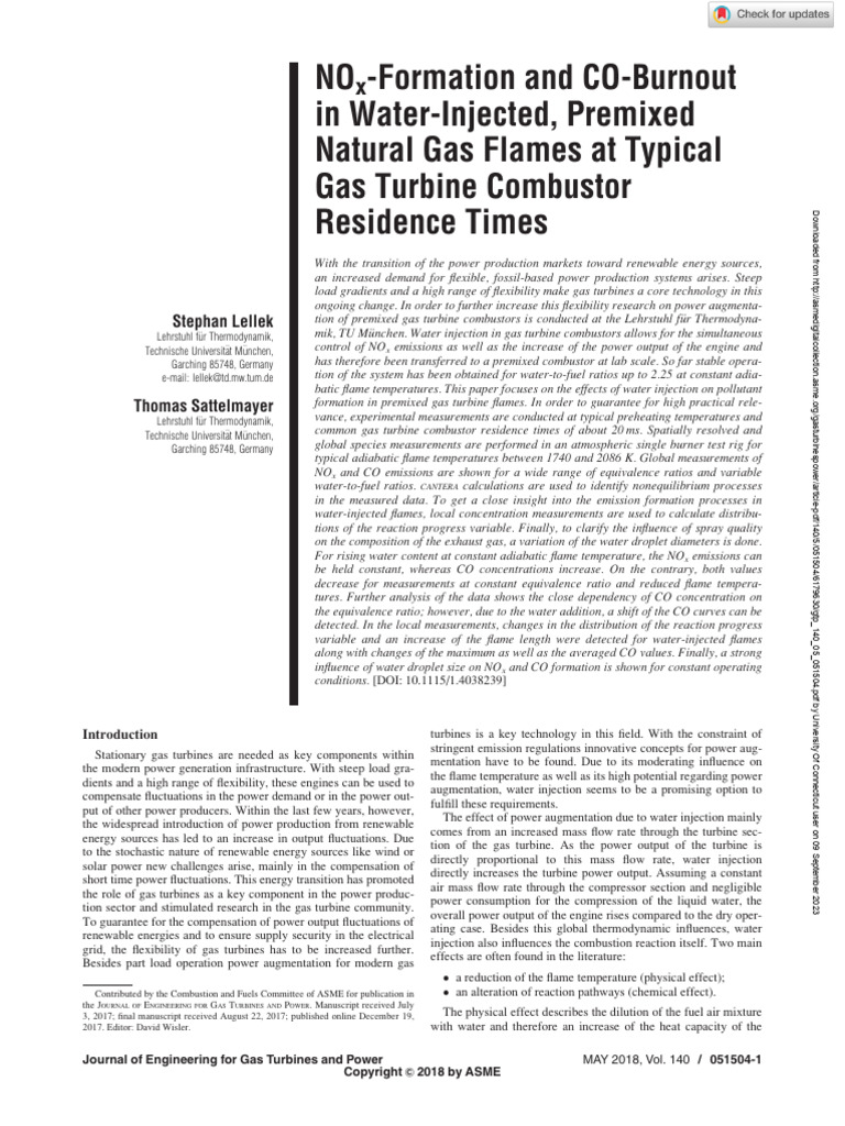 NOx Formation and CO Burnout in Water Injected Premixed Nat Gas Flames | PDF | Combustion | N Ox