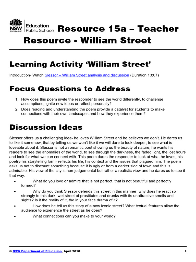 English s6 Slessor Resource 15a - William Street - Teacher - Resource ...