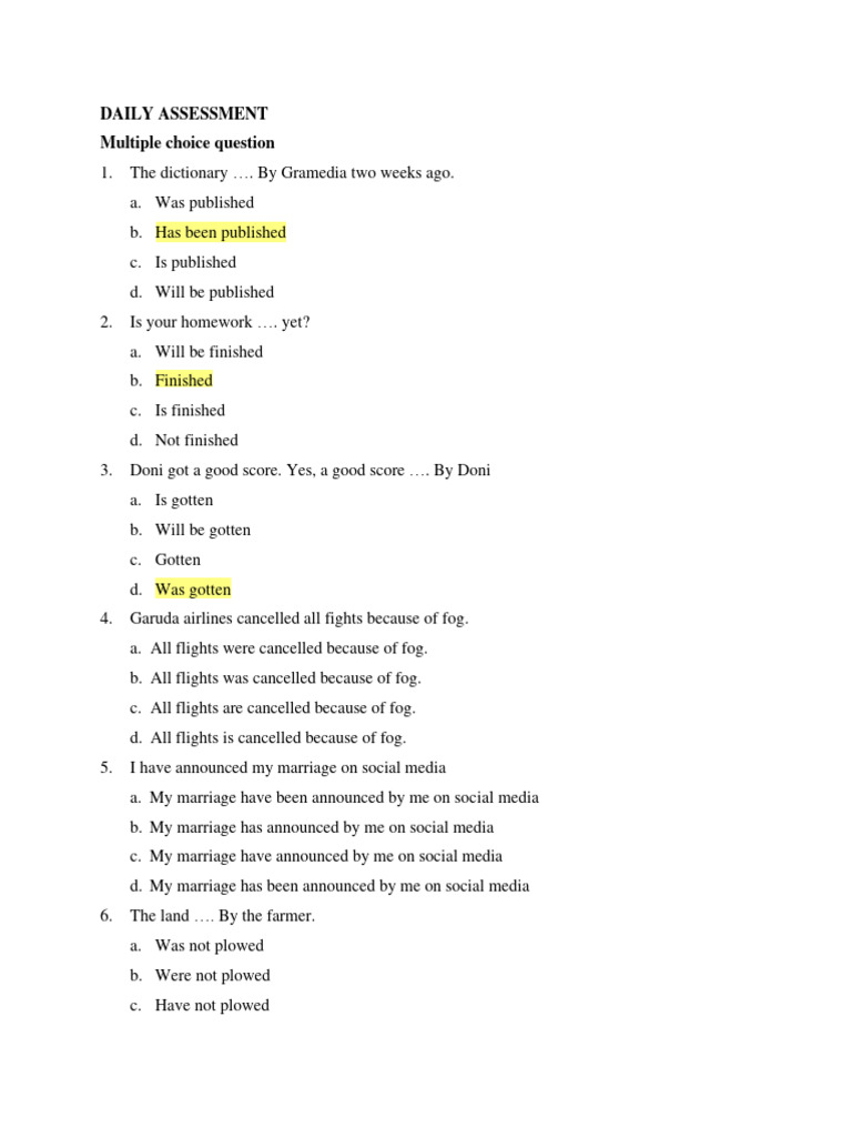 Daily Assessment - Passive Voice | PDF | Breads | Baking