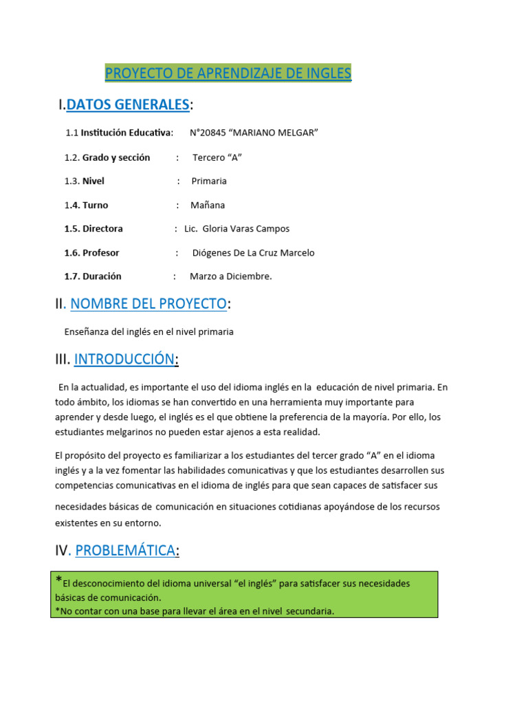 Proyecto de Aprendizaje de Ingles | PDF | Aprendizaje | Idioma en Inglés