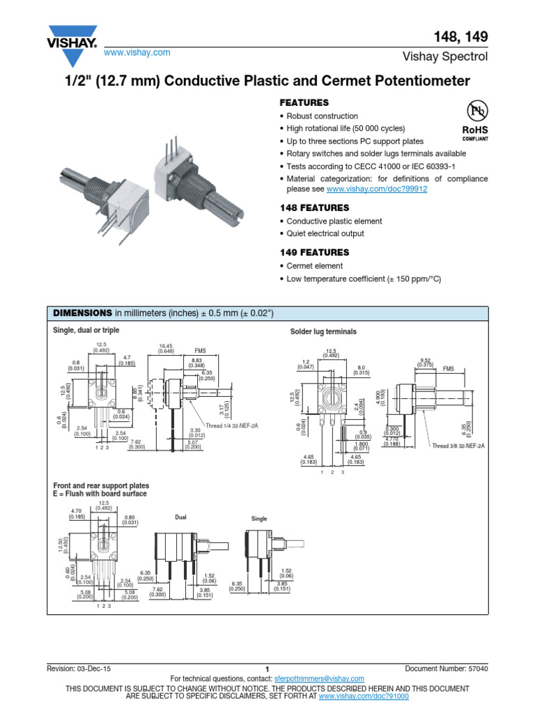 Vishay Spectrol: Features | PDF | Switch | Electrical Resistance And ...