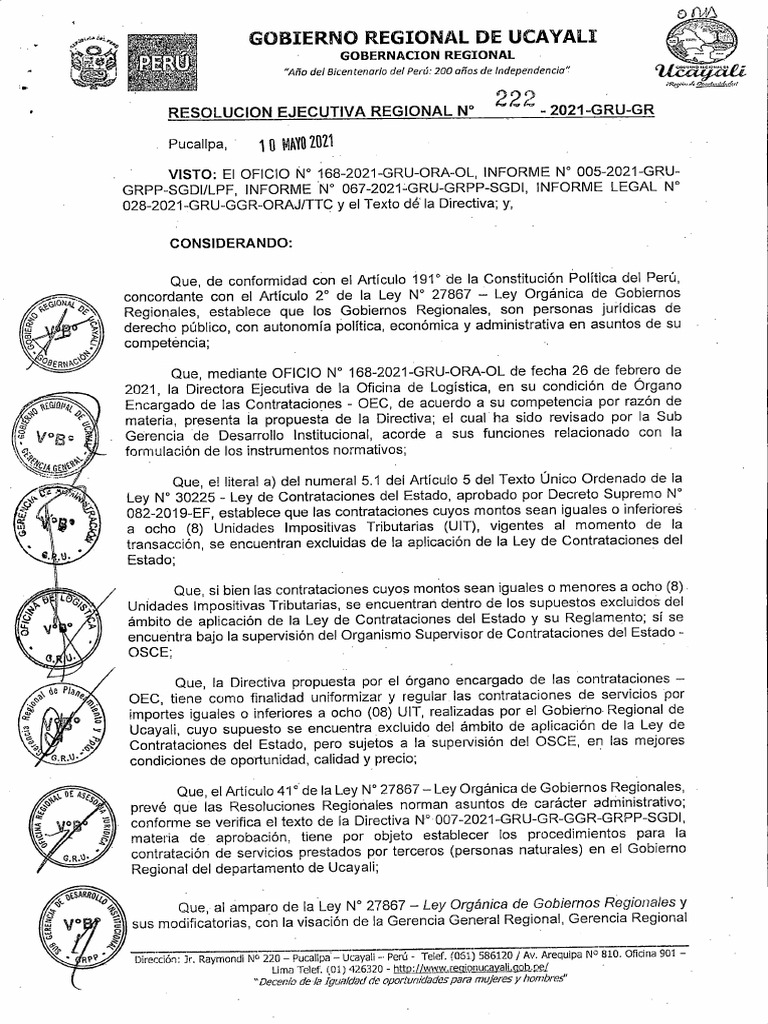 DIRECTIVA Nro 0007 - 2021-GRU-GRPP-SGDI | PDF