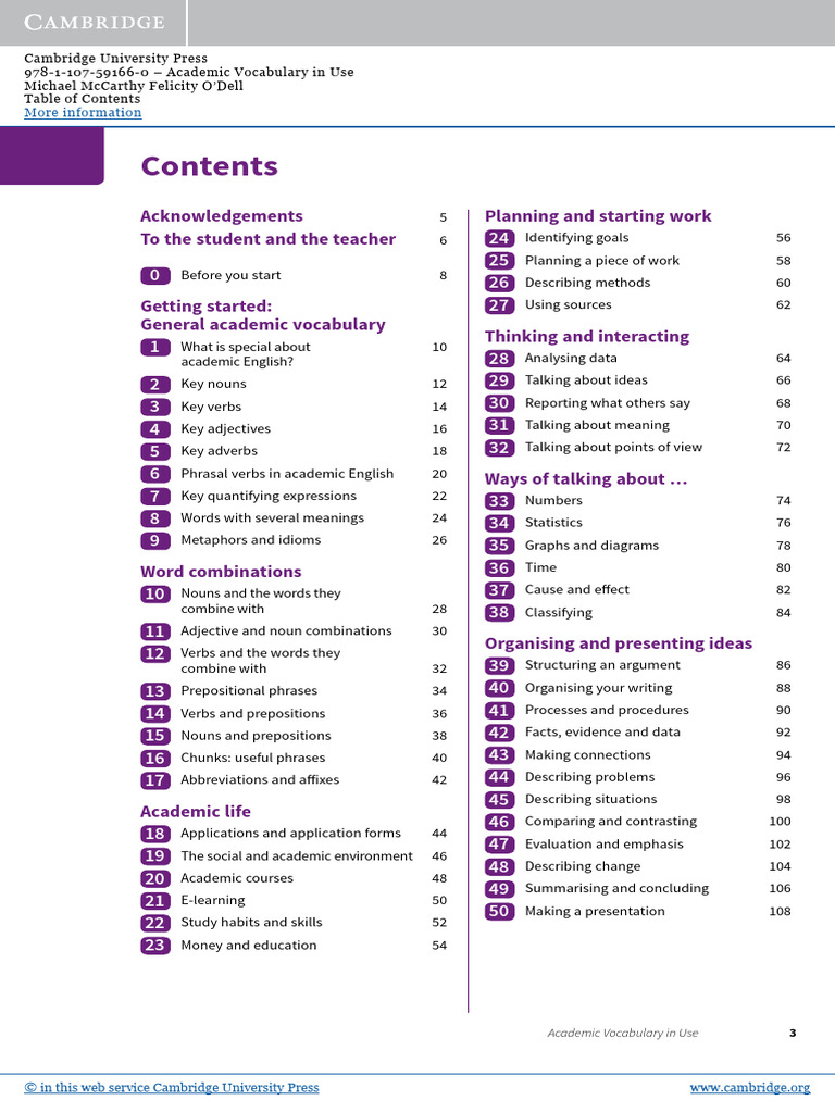 Academic Vocabulary in Use PDF Table of Contents | PDF | Preposition ...