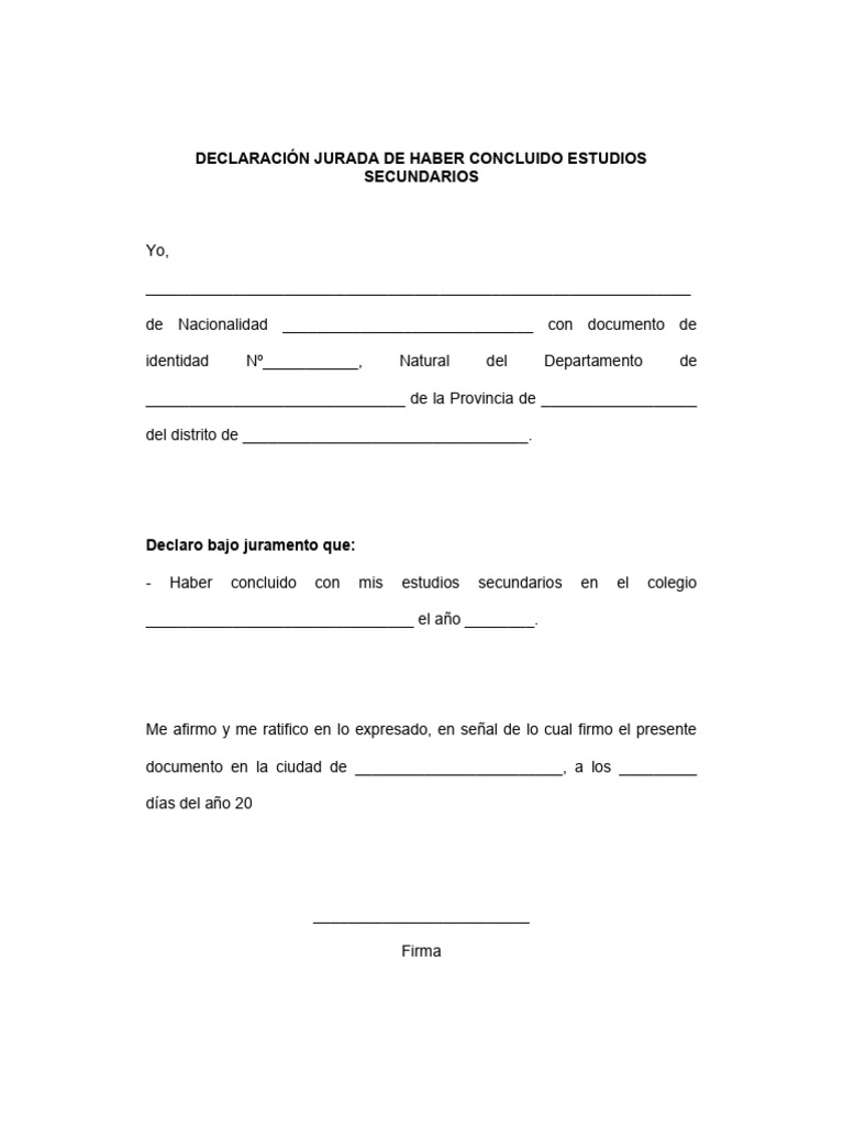 2 Declaracion Jurada de Estudios | PDF