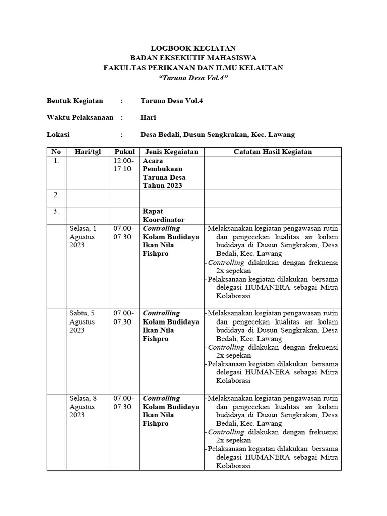 Logbook Kegiatan | PDF