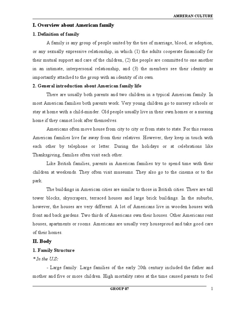 I. Overview About American Family | PDF | Wife | Marriage