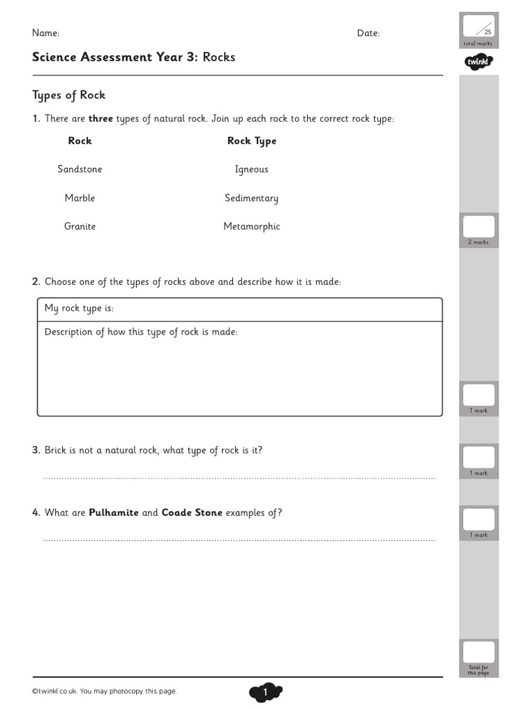 Year 3 Rocks and Soil Assessment | PDF | Rock (Geology) | Soil