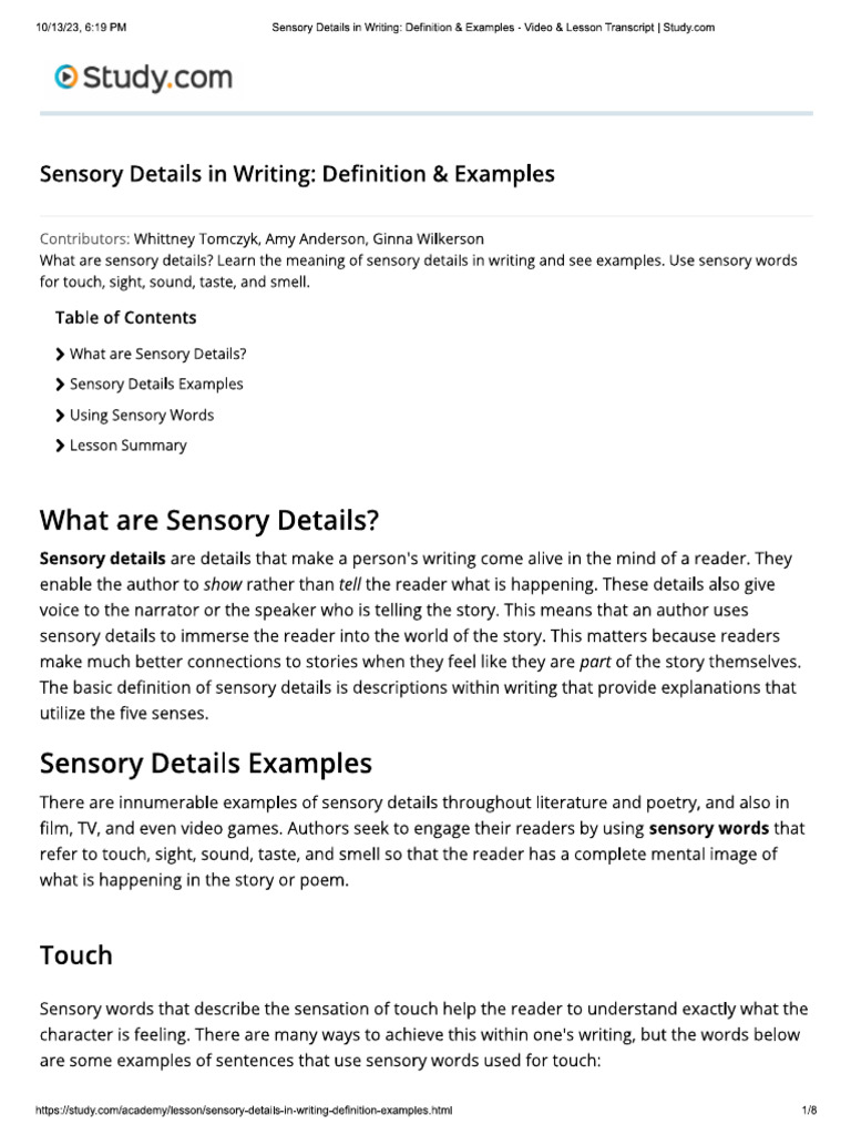 Sensory Details | PDF