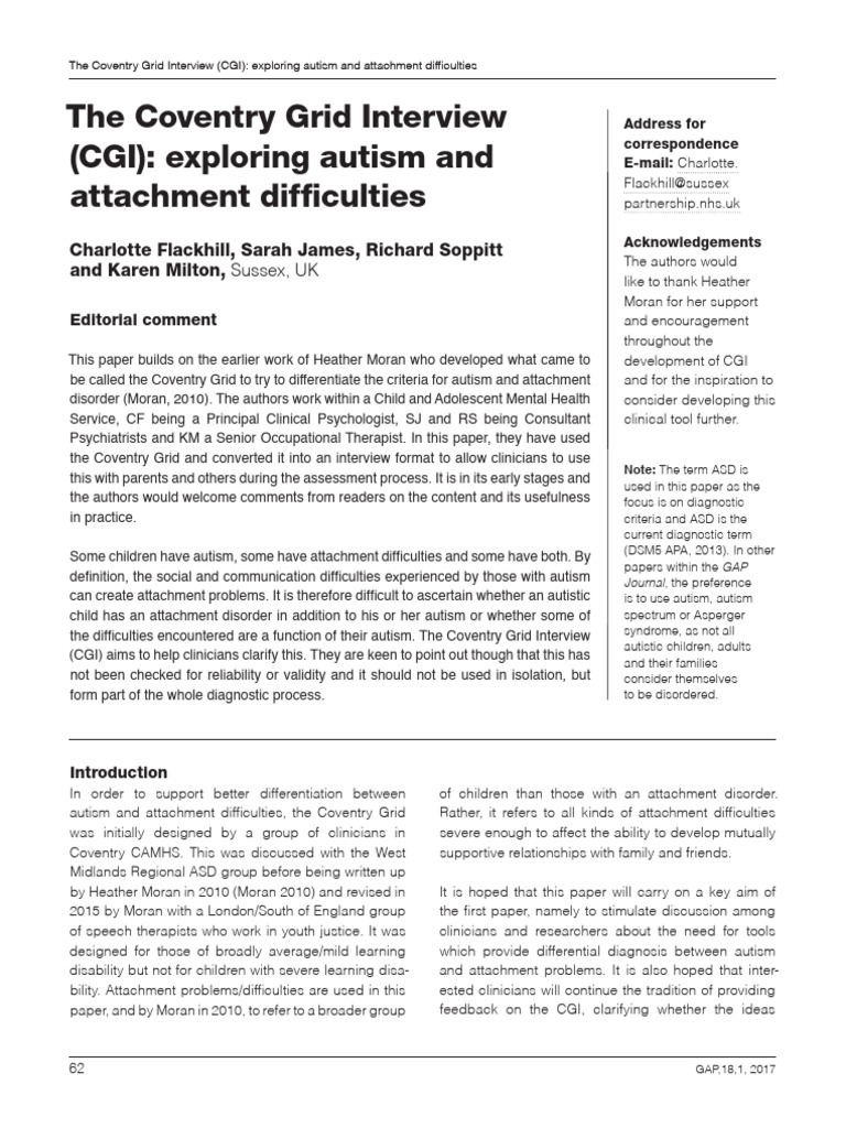 Coventry Grid Interview (CGI) | PDF | Autism Spectrum | Attachment Theory