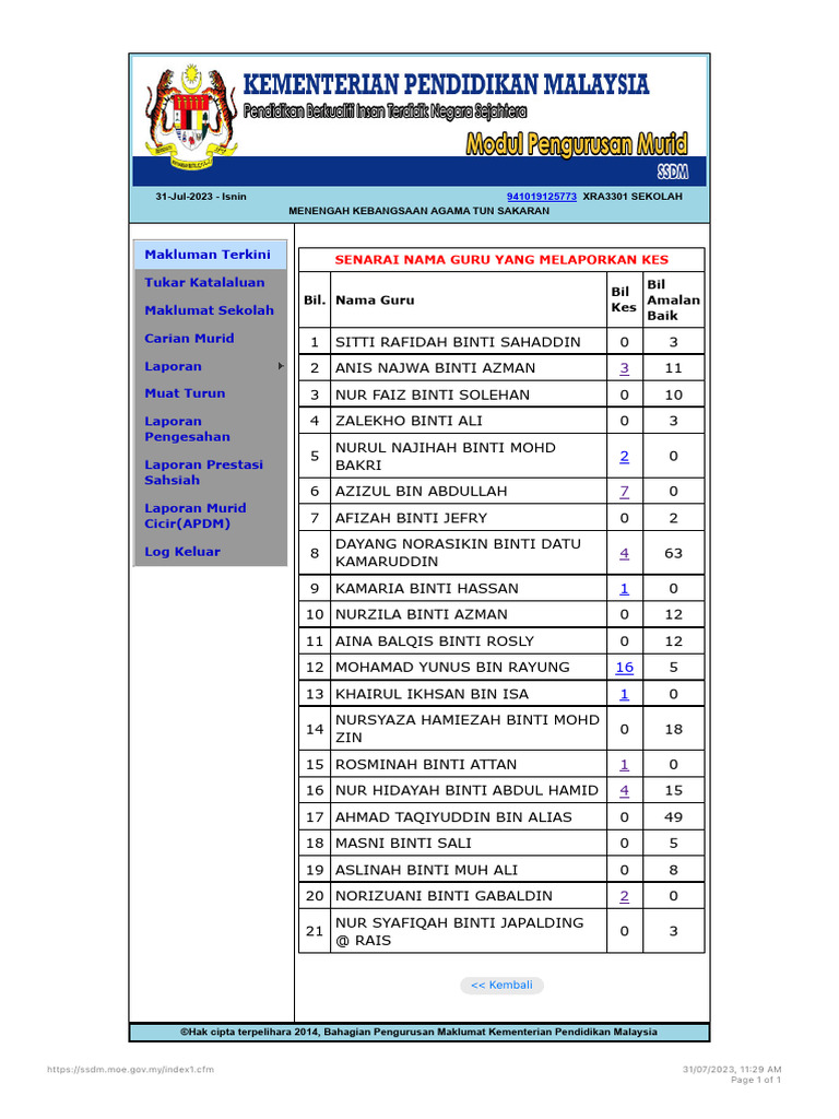 Laporan SSDM Julai 2023 | PDF