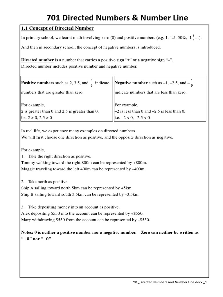 701 Directed - Numbers.and - Number.Line | PDF | Mathematics