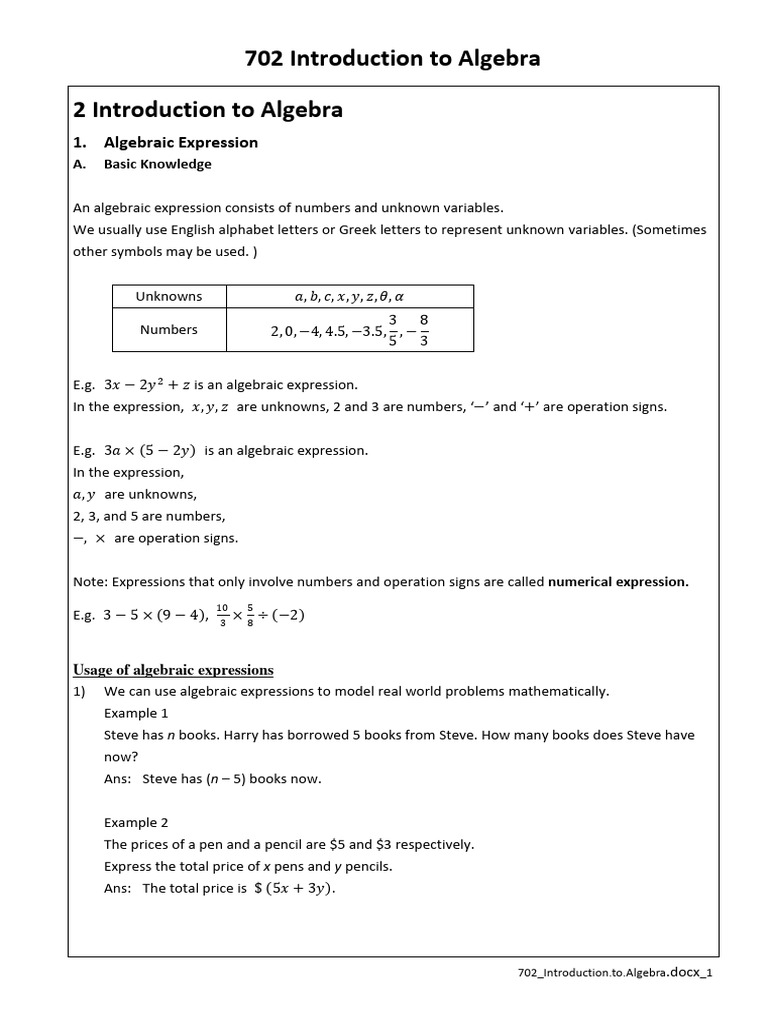 702 Introduction - To.algebra | PDF | Algebra | Equations