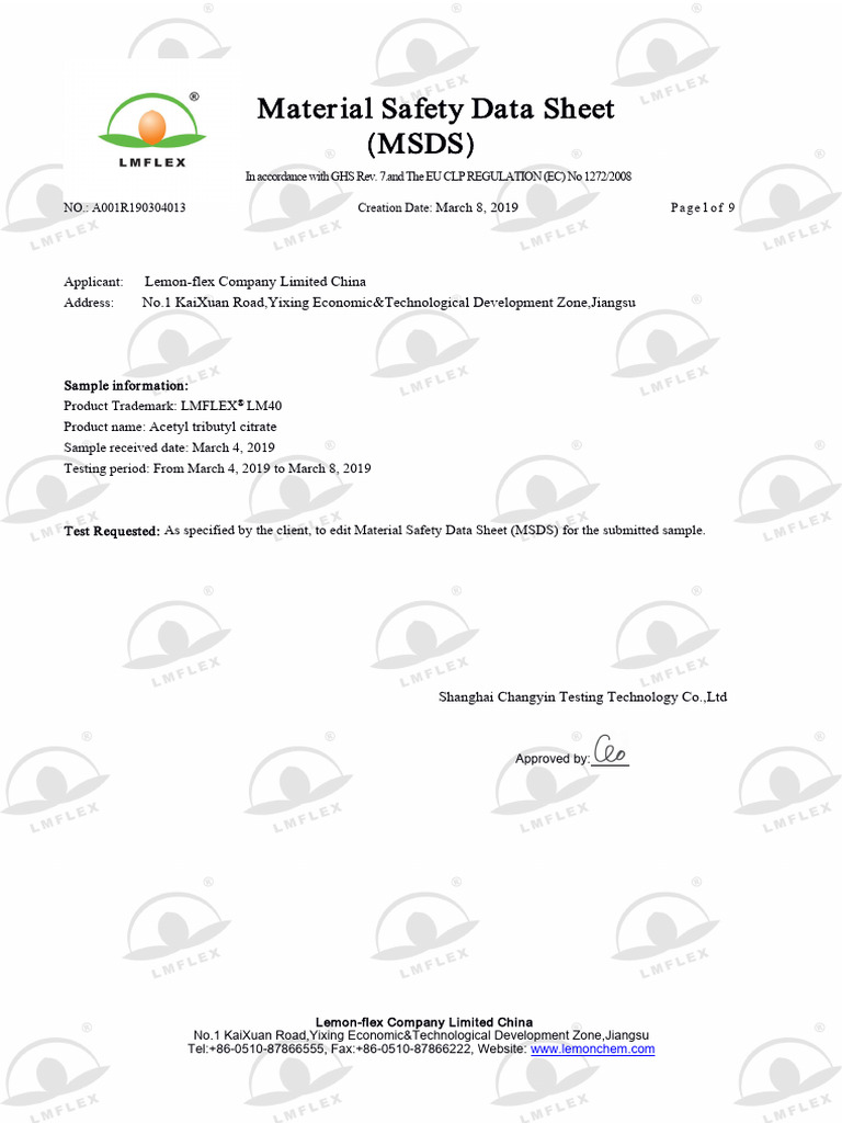 Lmflex LM40 Atbc MSDS | PDF | Dangerous Goods | Occupational Safety And Health