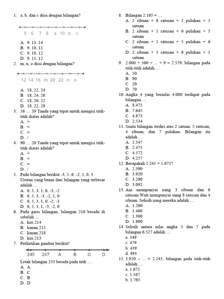 Letak Bilangan, Operasi Hitung, Soal Cerita (+ & - ) | PDF