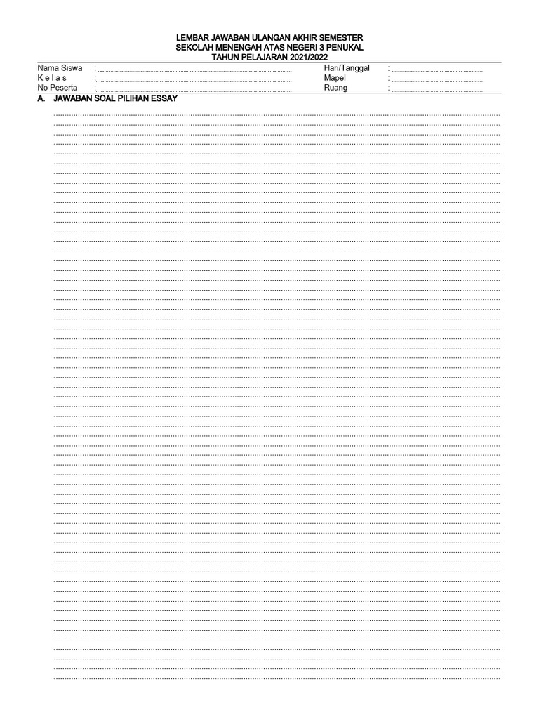 Lembar Jawaban Essay | PDF