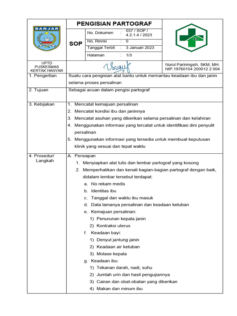 SOP Pengisian Partograf | PDF