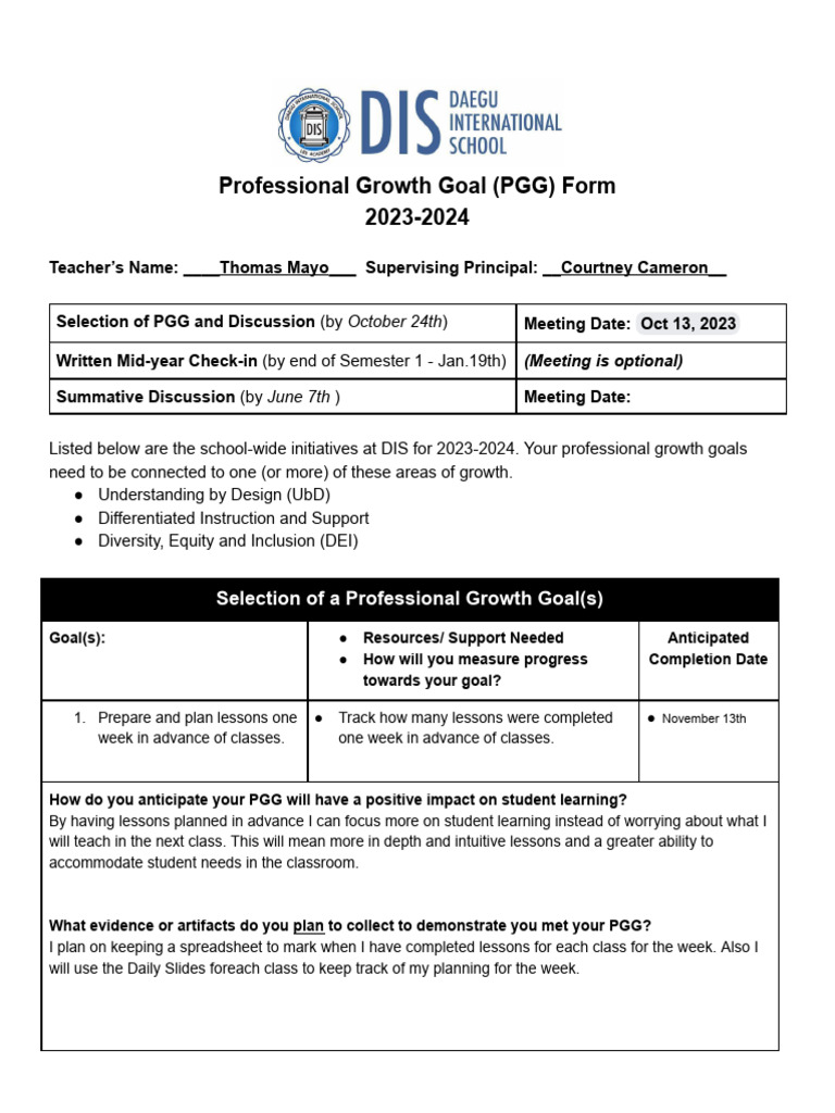 Thomas Mayo Dis Professional Growth Goal Form | PDF | Differentiated ...