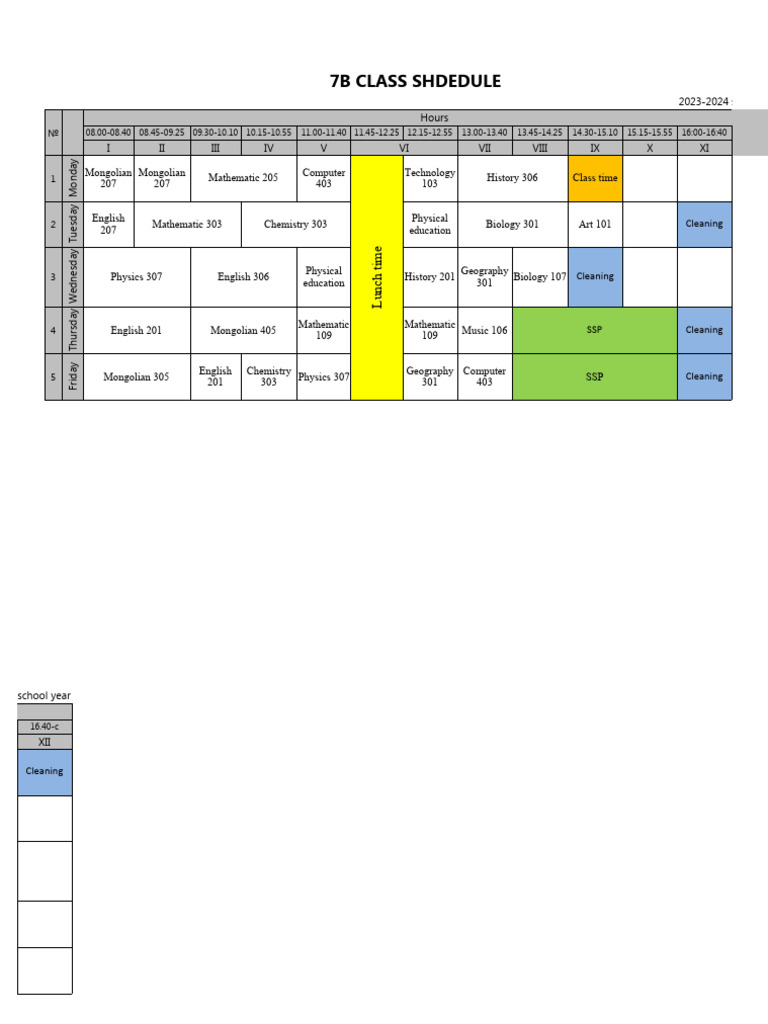 7B Class Timetable 2023-2024 | PDF