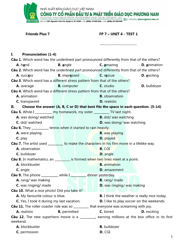 Friends Plus 7 Unit 4 Test 1 Guide | PDF | Composition (Visual Arts ...