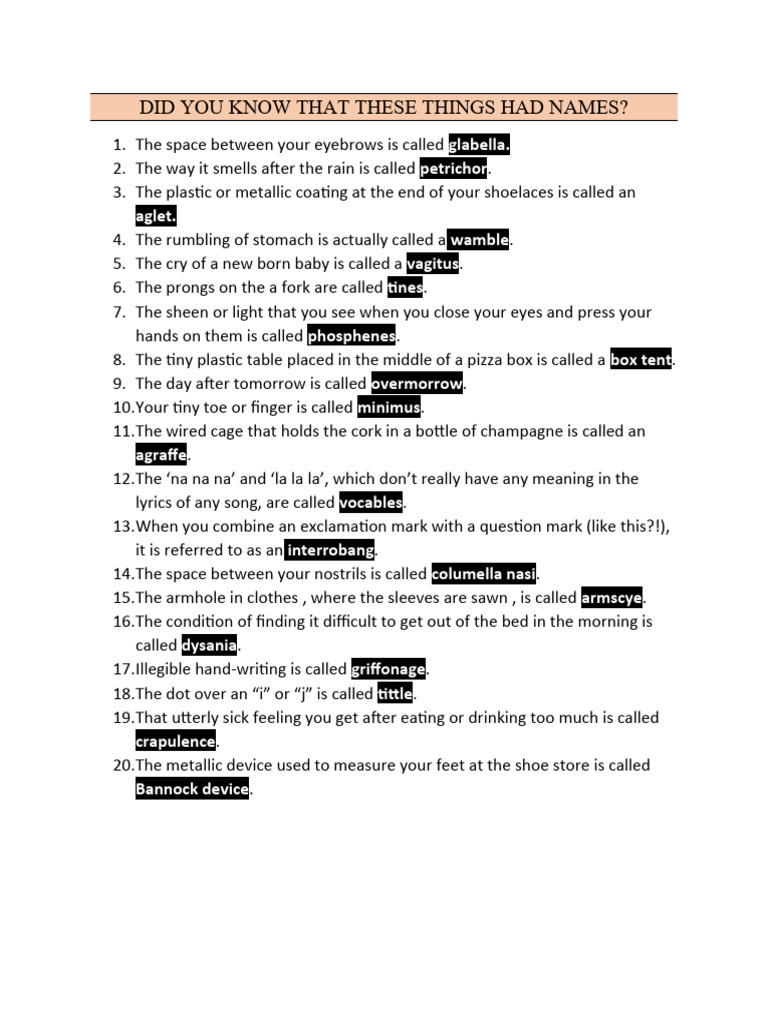 Did You Know That These Things Had Names | PDF | Foreign Language Studies