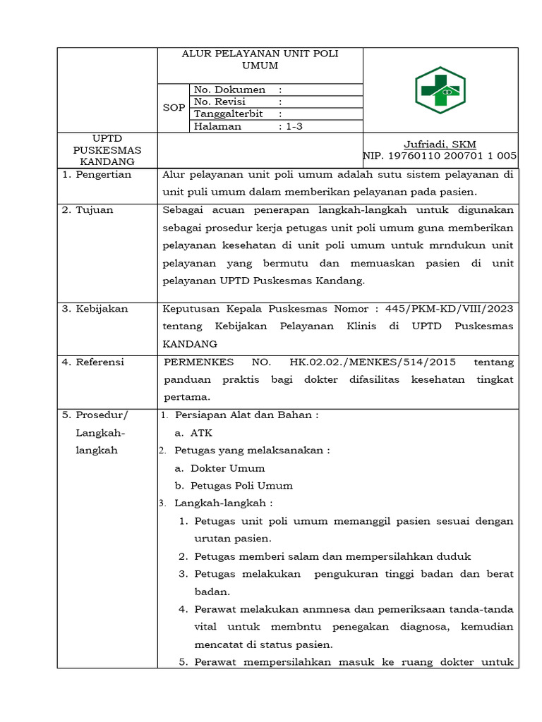 Sop Pelayan Poli Umum | PDF | Sains & Matematika