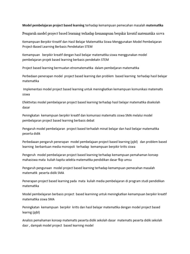 Model Pembelajaran Project Based Learning | PDF | Ilmu Sosial | Seni