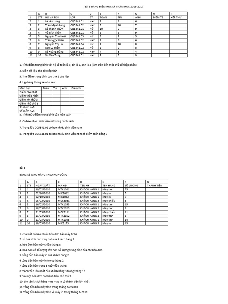 Bai Thuc Hanh Excel Thêm 5,6,7 | PDF