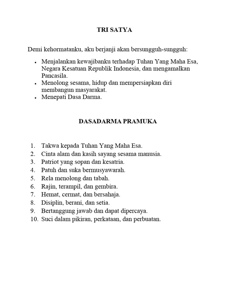 Tri Satya Dan Dasa Darma Pramuka | PDF