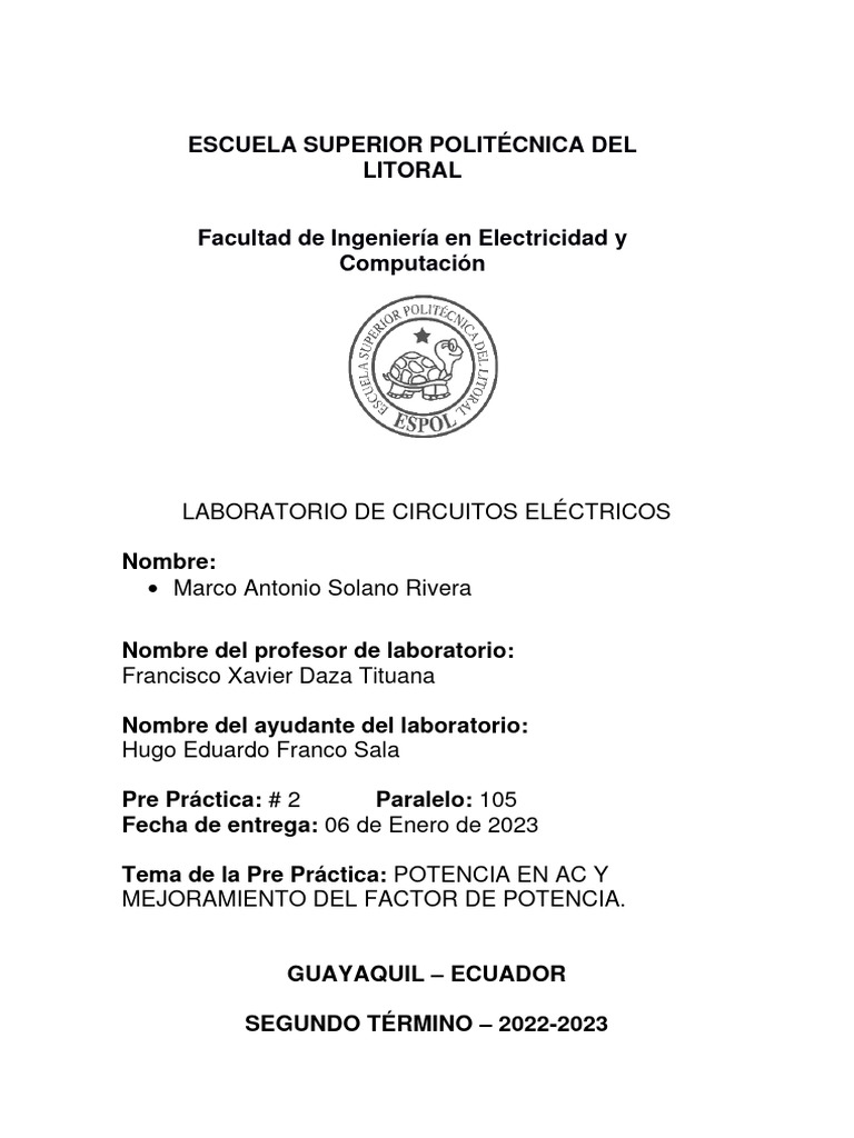 Pre Practica 5 Lab De Circuitos Eléctricos Pdf Red Eléctrica