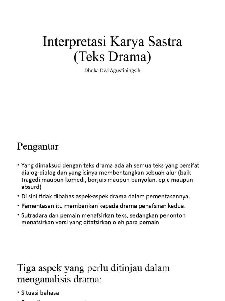 Interpretasi Karya Sastra (Teks Drama) | PDF | Fiksi Umum | Seni