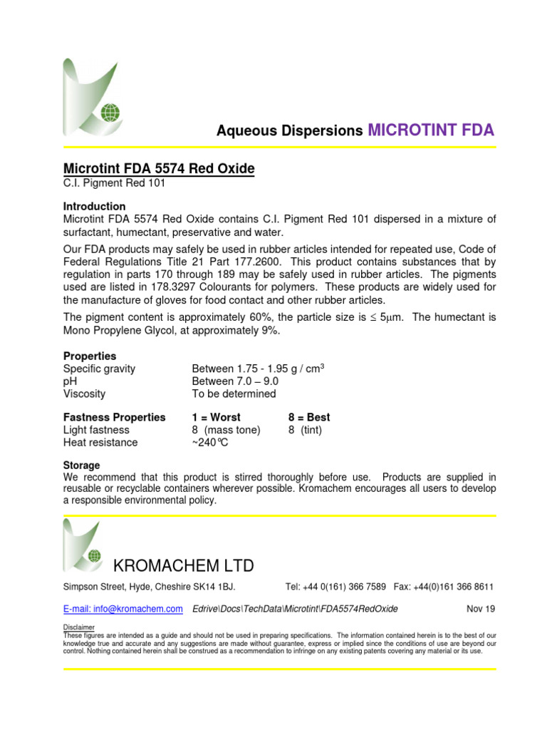 Microtint 5574 Red Oxide FDA TDS | PDF