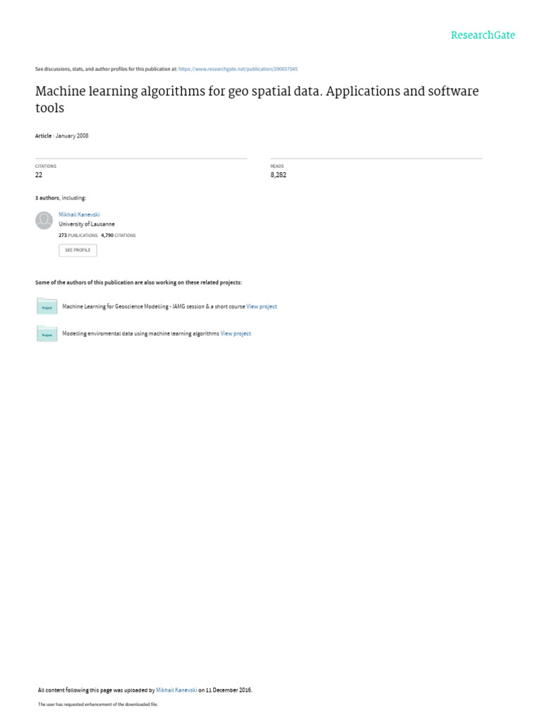 Machine Learning Algorithms For GeoSpatial Data - Applications and Software Tools | PDF ...