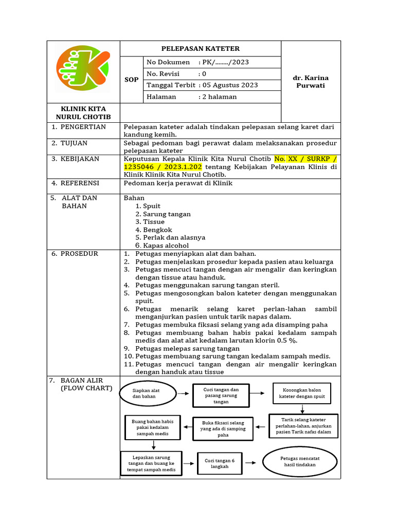Sop Pelepasan Kateter | PDF