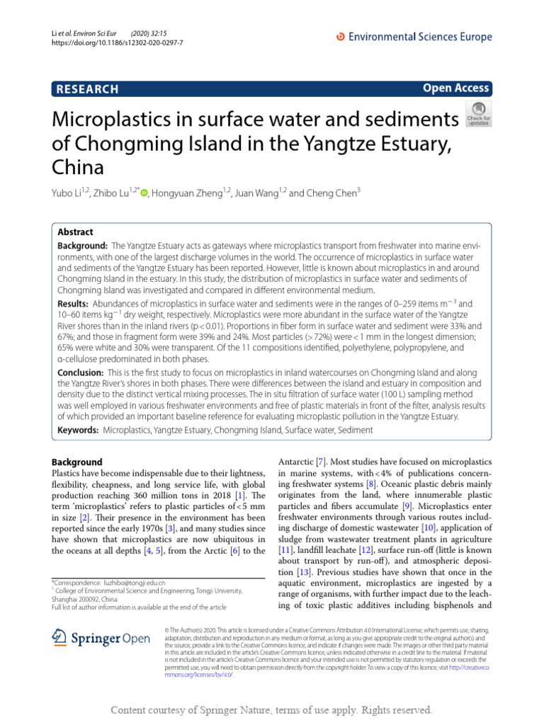 Microplastics In Surface Water And Sediments Of Ch Pdf Polyethylene