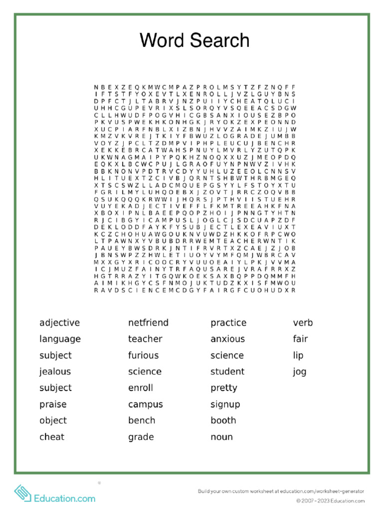 Word Search Worksheet Generator | PDF